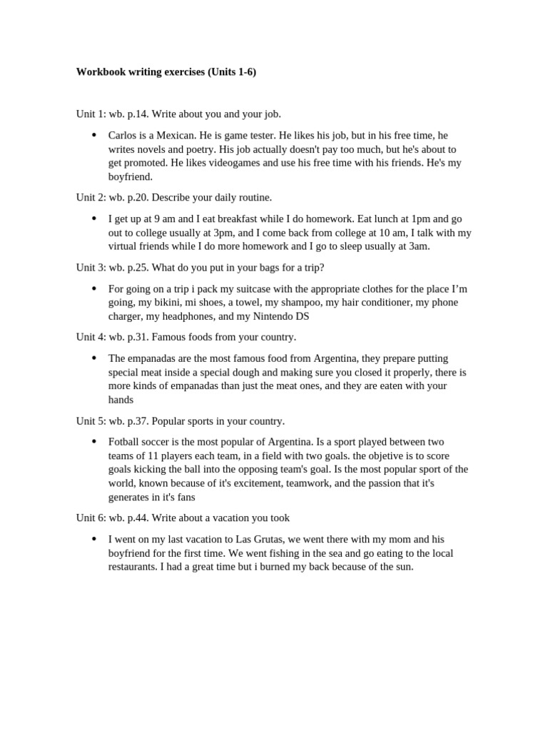 Workbook Writing Exercises. Larisa Pereyra | PDF