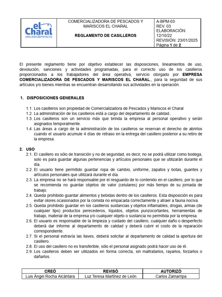 A-bpm-03 Reglamento Uso de Casilleros.docx | PDF