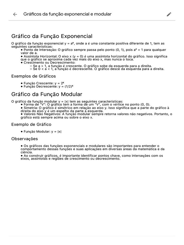 Gráficos Da Função Exponencial e Modular | PDF