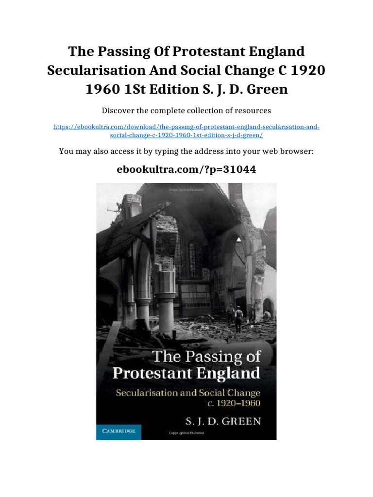 The Passing of Protestant England Secularisation and Social Change c ...