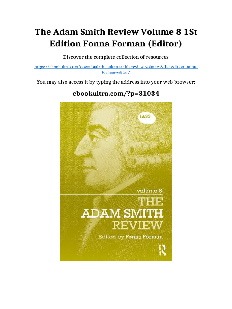 The Adam Smith Review Volume 8 1st Edition Fonna Forman (Editor ...