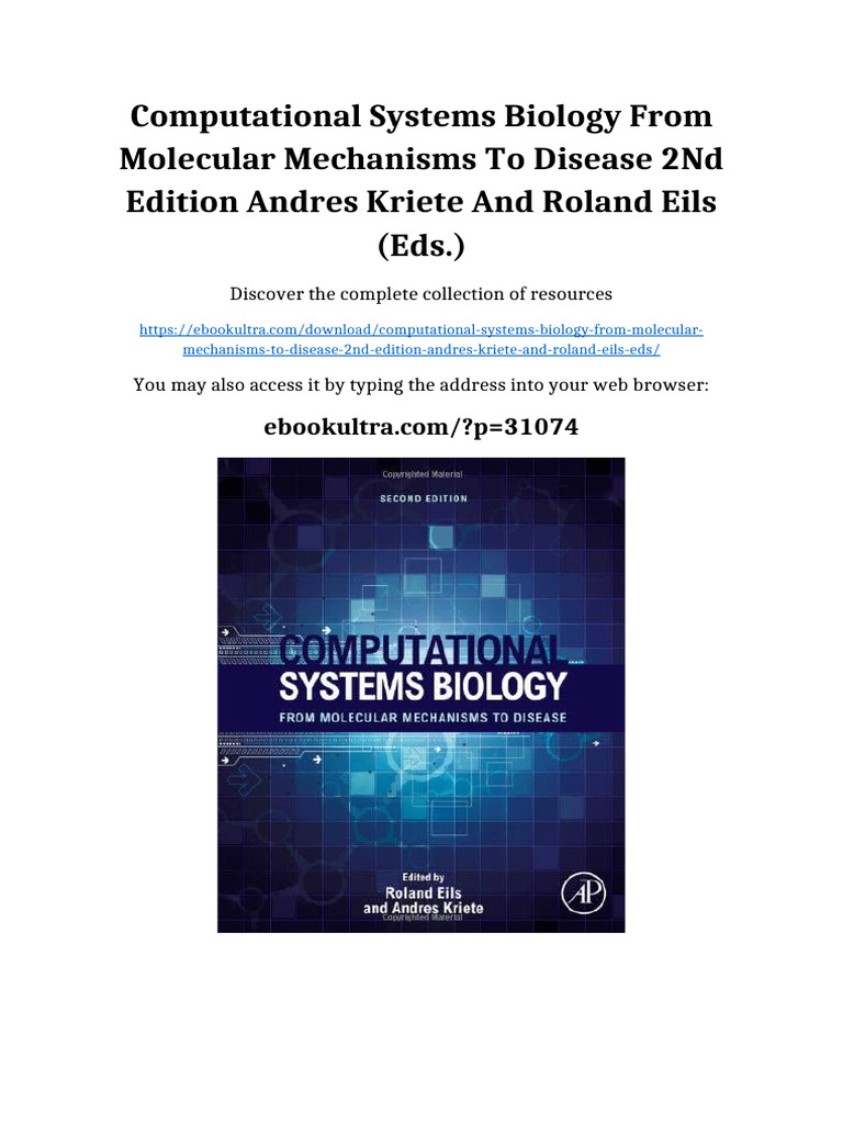 Computational Systems Biology From Molecular Mechanisms To Disease 2nd ...
