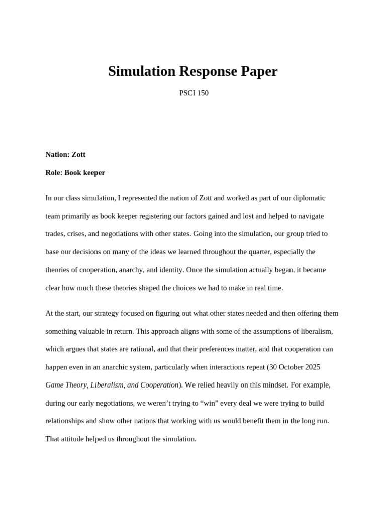 Simulation Response Paper | PDF | Cognition | Scientific Theories