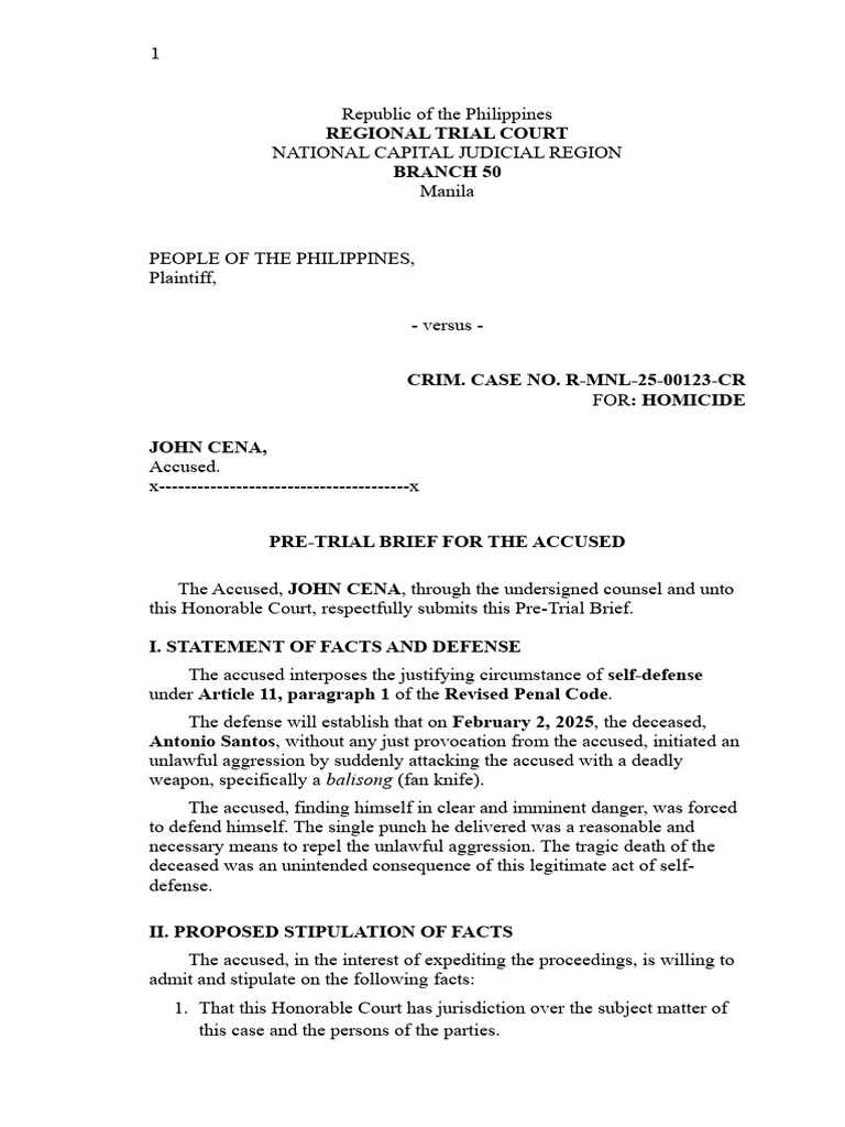 Pre-Trial Brief For The Accused | PDF | Witness | Testimony