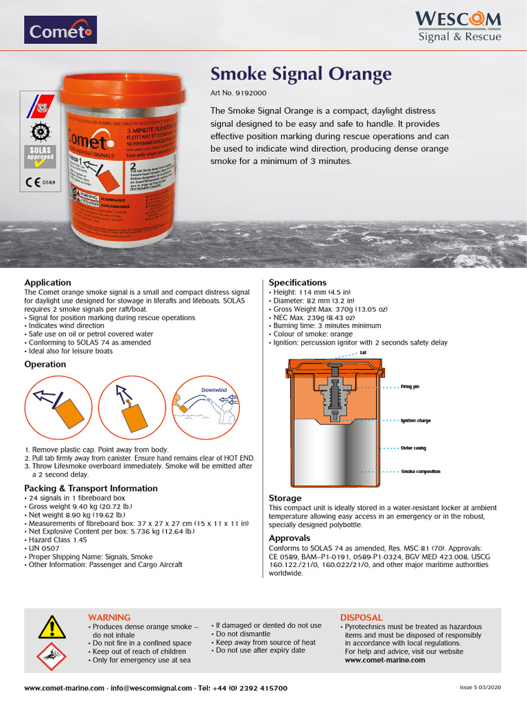 9192000 Smoke Signal Orange 2020 Datasheet | PDF