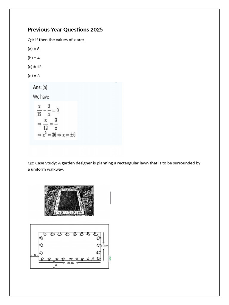 Quadratic Equations Questions | PDF | Quadratic Equation | Area
