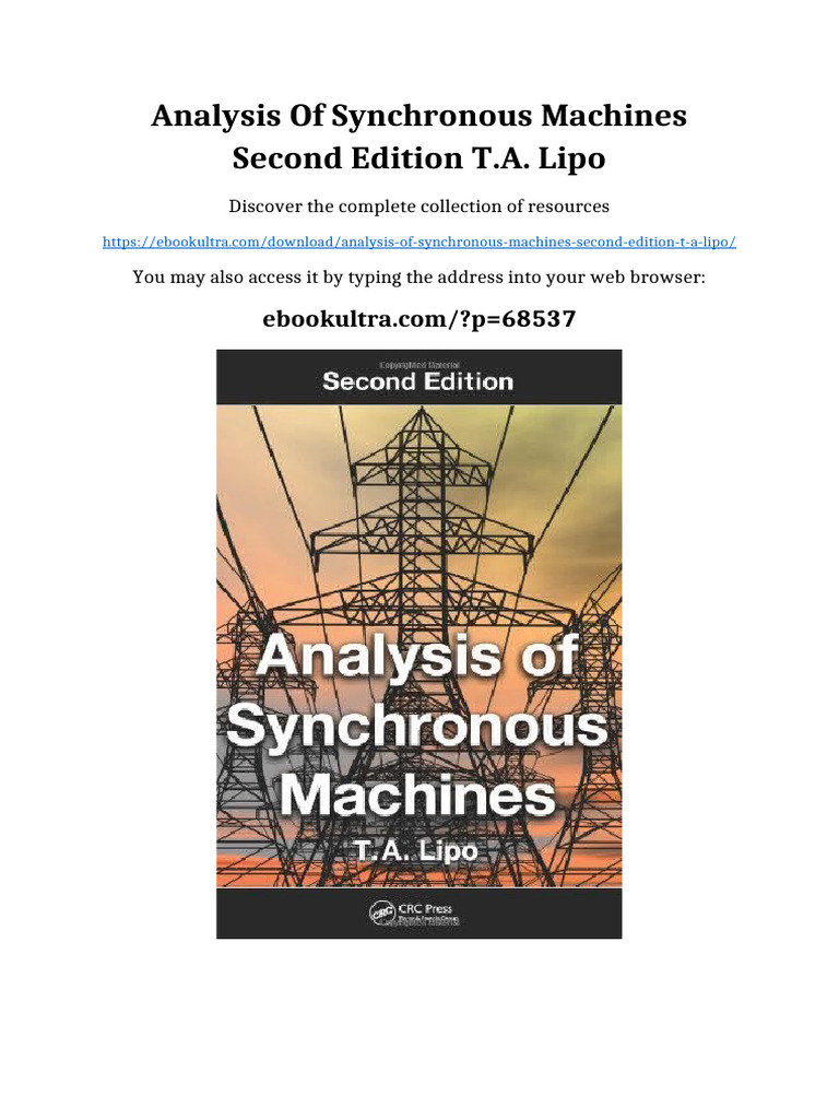 Analysis of Synchronous Machines Second Edition T.A. Lipo PDF Available ...