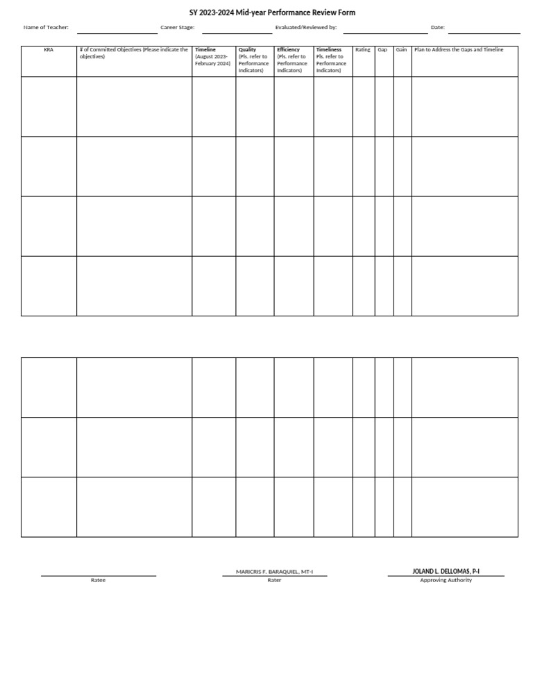 MId Year Review Form | PDF