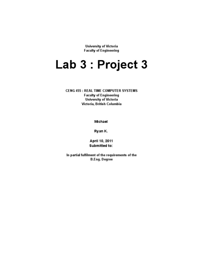 Lab 3: Project 3: University of Victoria Faculty of Engineering | PDF ...