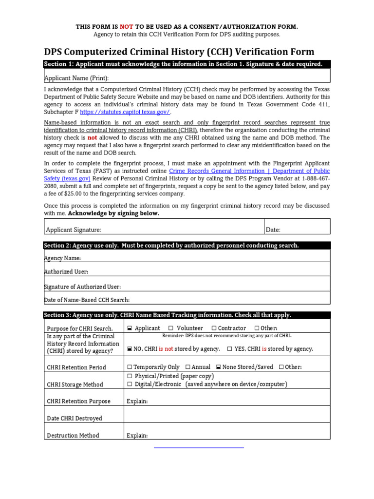 DPS Computerized Criminal History Verification Form Final | PDF ...