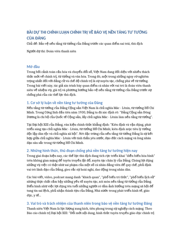 Bai Du Thi Bao Ve Tu Tuong Dang | PDF