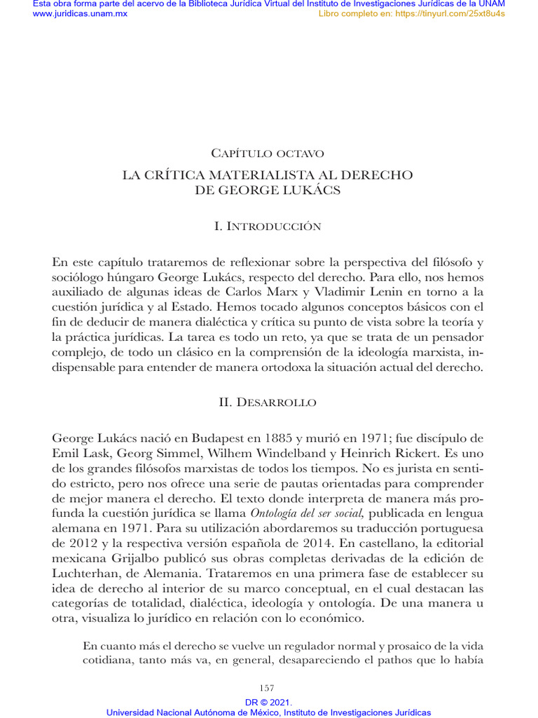 C La Crítica Materialista Al Derecho de George Lukács I: Apítulo Octavo ...