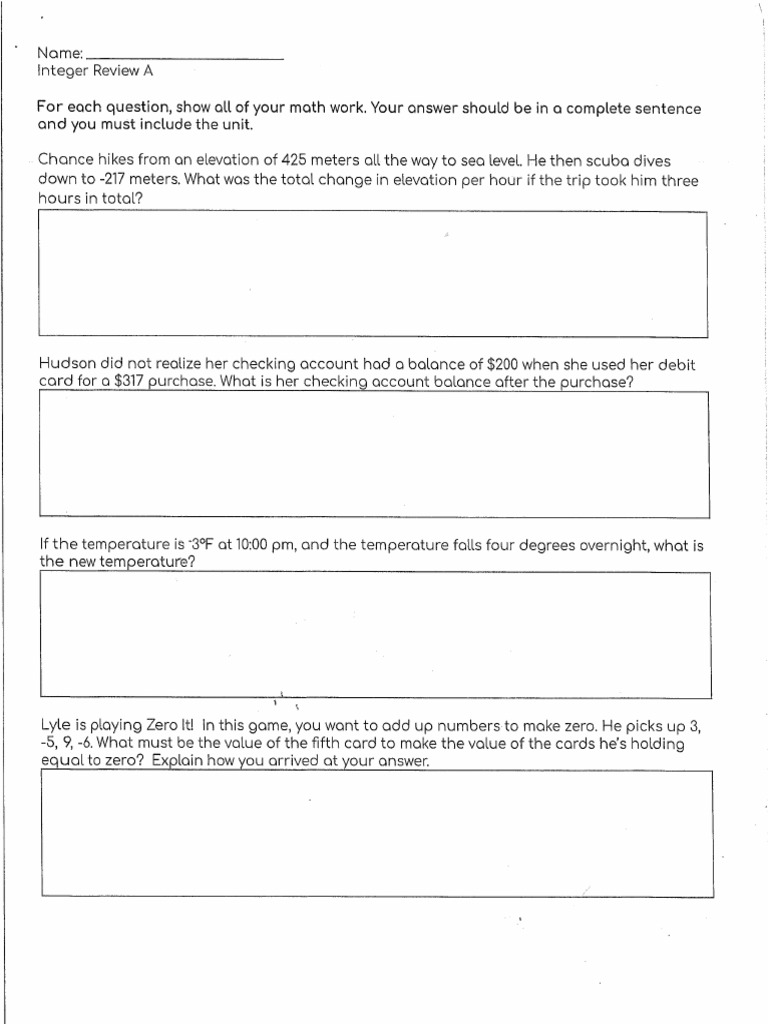 Integer Unit Review Packet | PDF