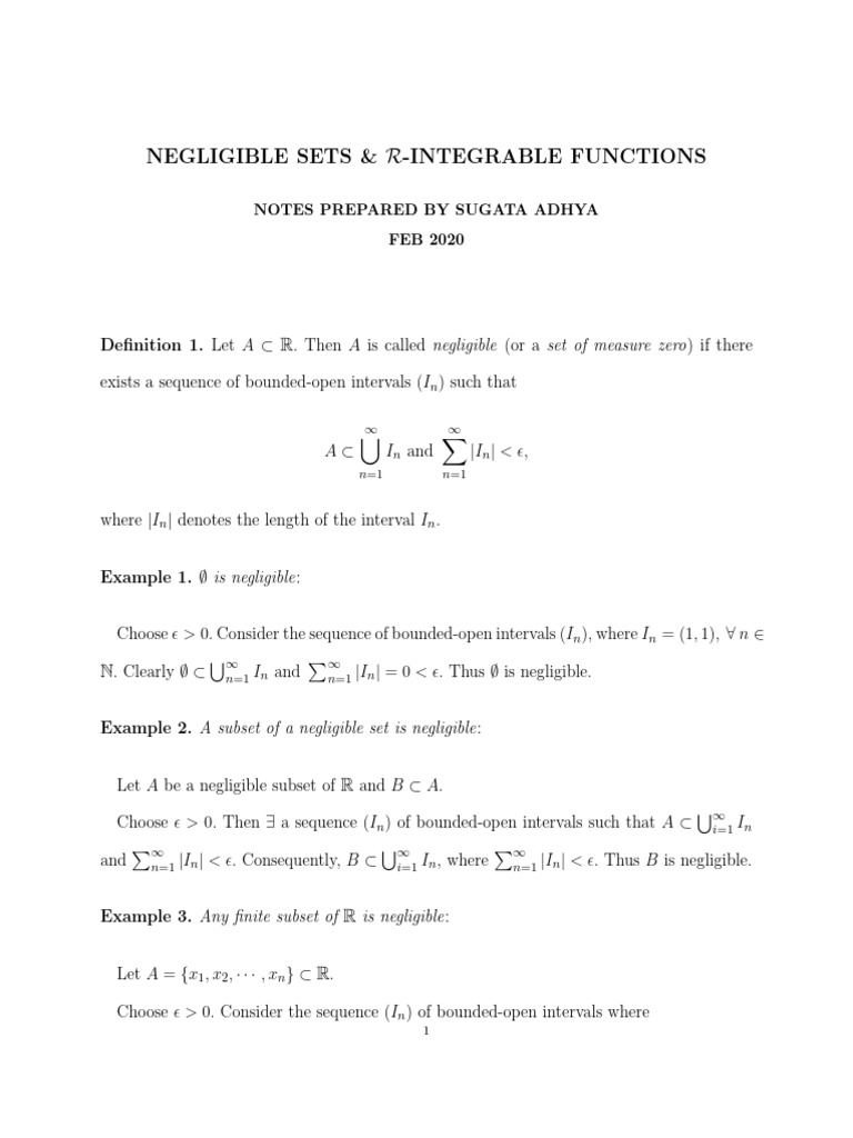 Negligible Sets r Integrable Functions | PDF | Functions And Mappings ...