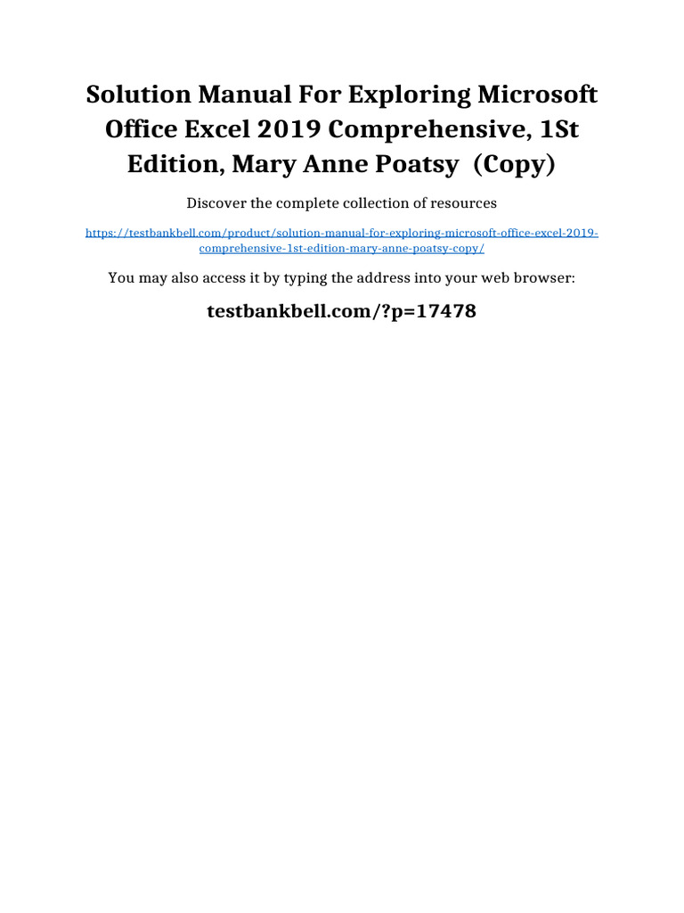 Solution Manual for Exploring Microsoft Office Excel 2019 Comprehensive ...