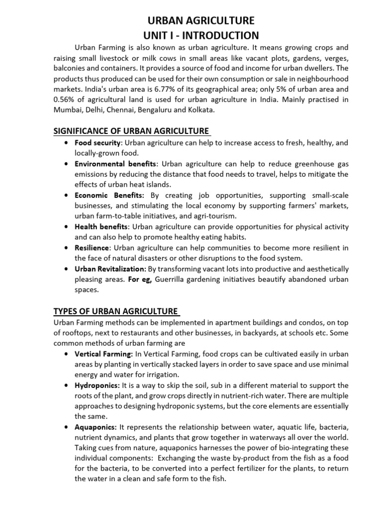 Urban Agriculture Notes Unit 1 To 3 | PDF | Urban Agriculture | Hydroponics