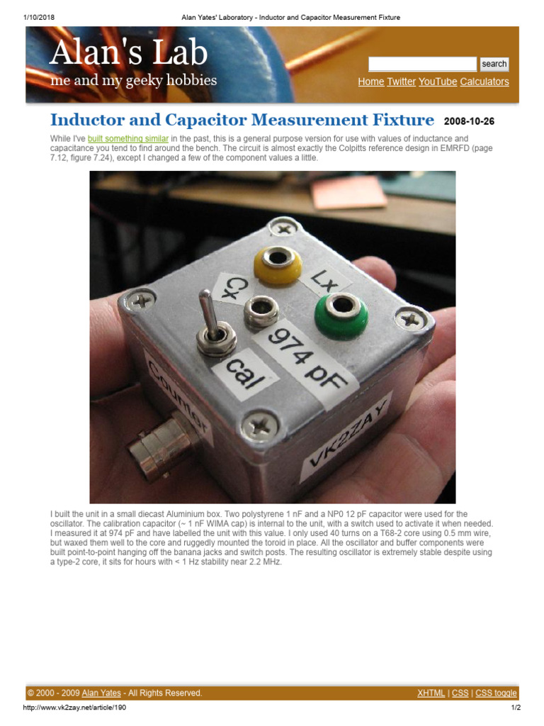Alan Yates' Laboratory - Inductor and Capacitor Measurement Fixture ...