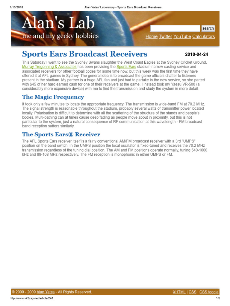 Alan Yates' Laboratory - Sports Ears Broadcast Receivers | PDF ...