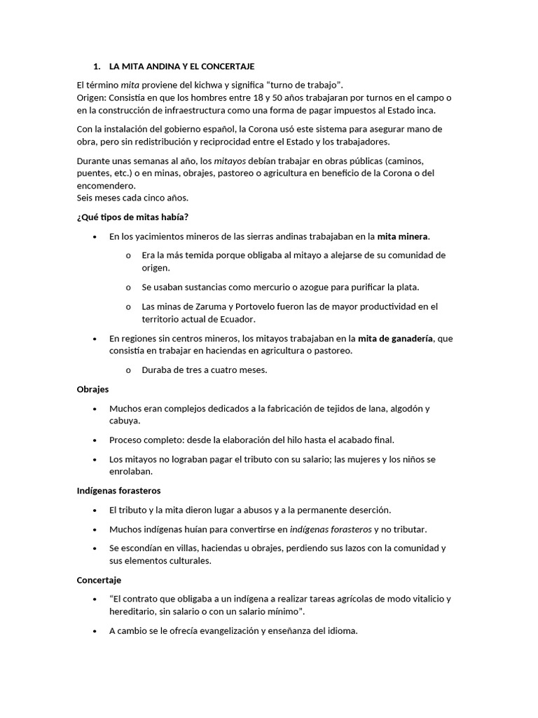 La Mita Andina y El Concertaje - La Hacienda y La Plantacion | PDF ...