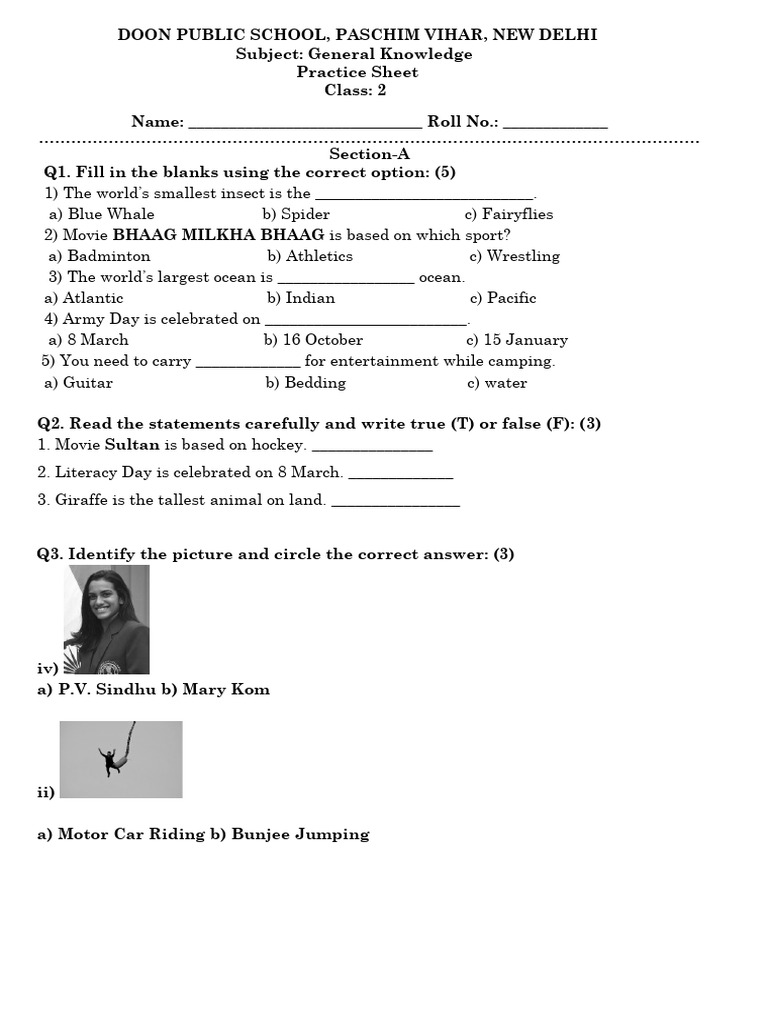 Gk Class 2 Practice Sheet | PDF