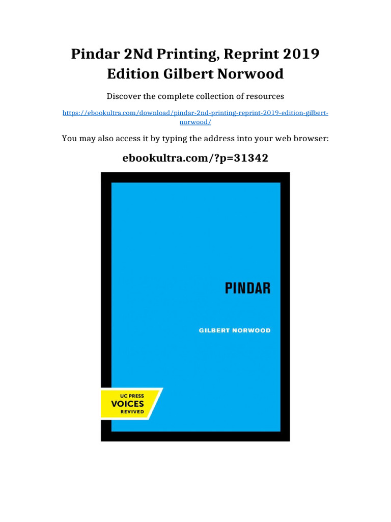 Pindar 2nd printing, Reprint 2019 Edition Gilbert Norwood pdf version | PDF