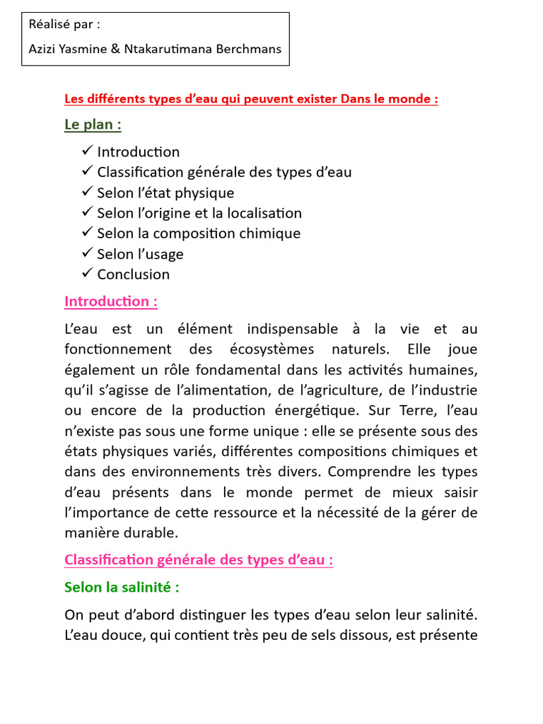 Les Différents Types D'eau | PDF | Eau | Irrigation