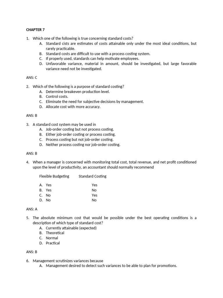 CHAPTER 7-Standard Costing and Variance Analysis | PDF | Income | Prices