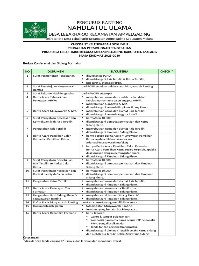 04 Check-List Kelengkapan Dokumen | PDF