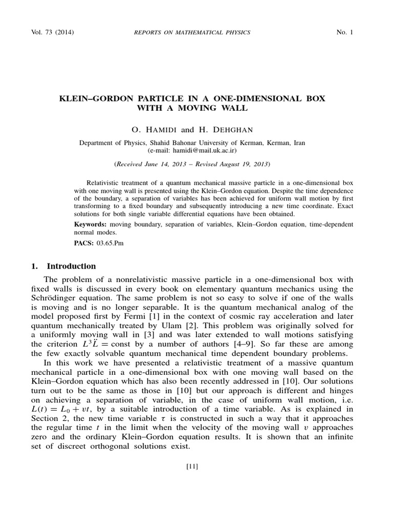 Klein-Gordon Particle in A One-Dimensional Box | PDF | Schrödinger ...