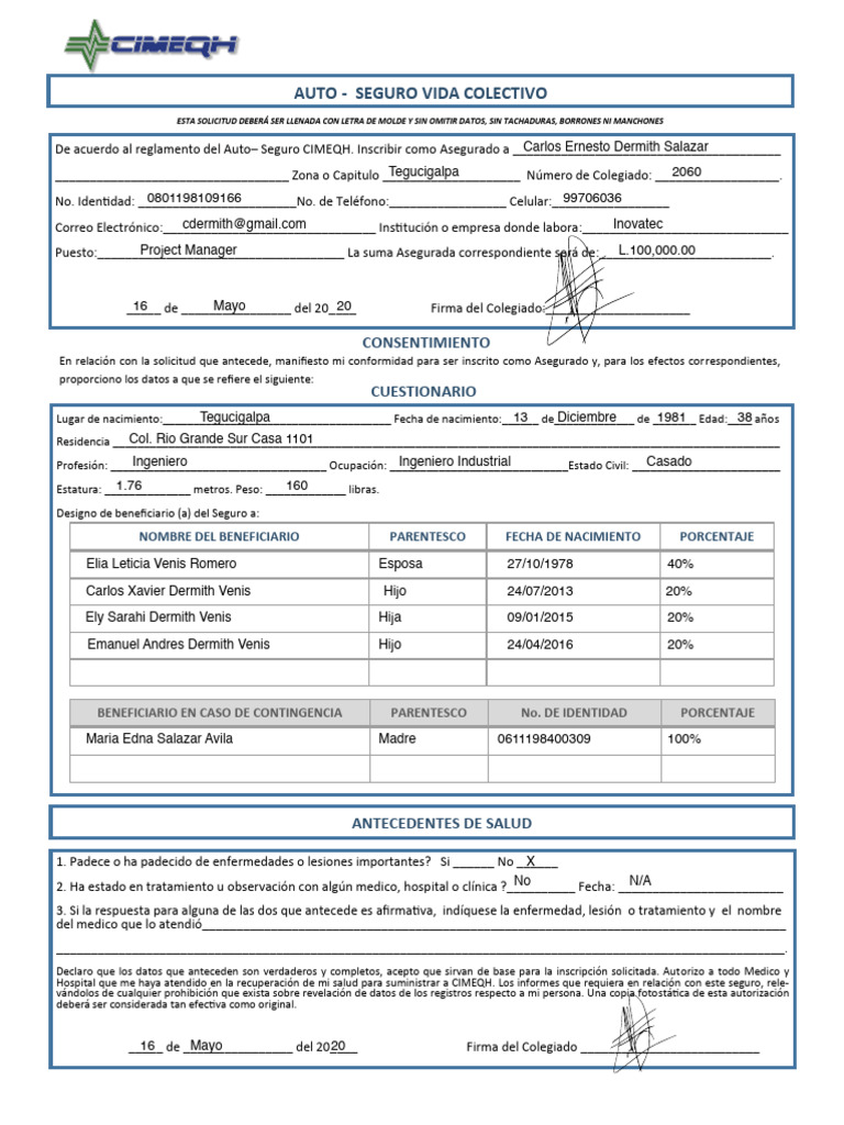 Formulario Auto - Seguro Vida Nueva | PDF