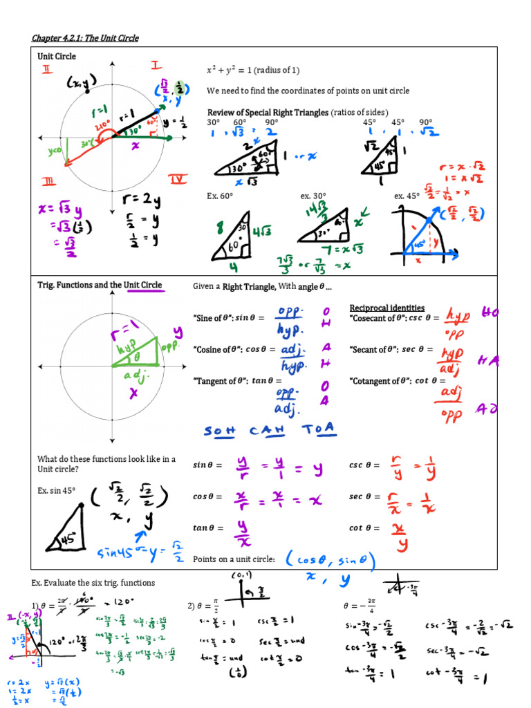 4.2.1 - Unit Circle (Completed) | PDF | Trigonometric Functions ...