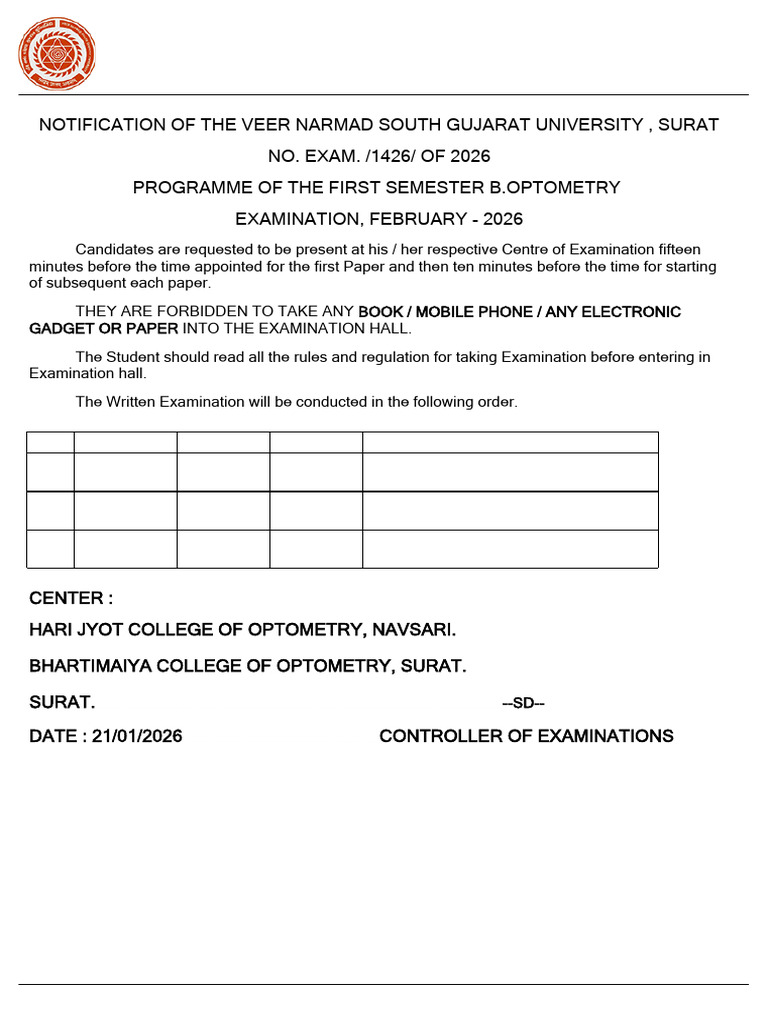B Optometry First Sem | PDF