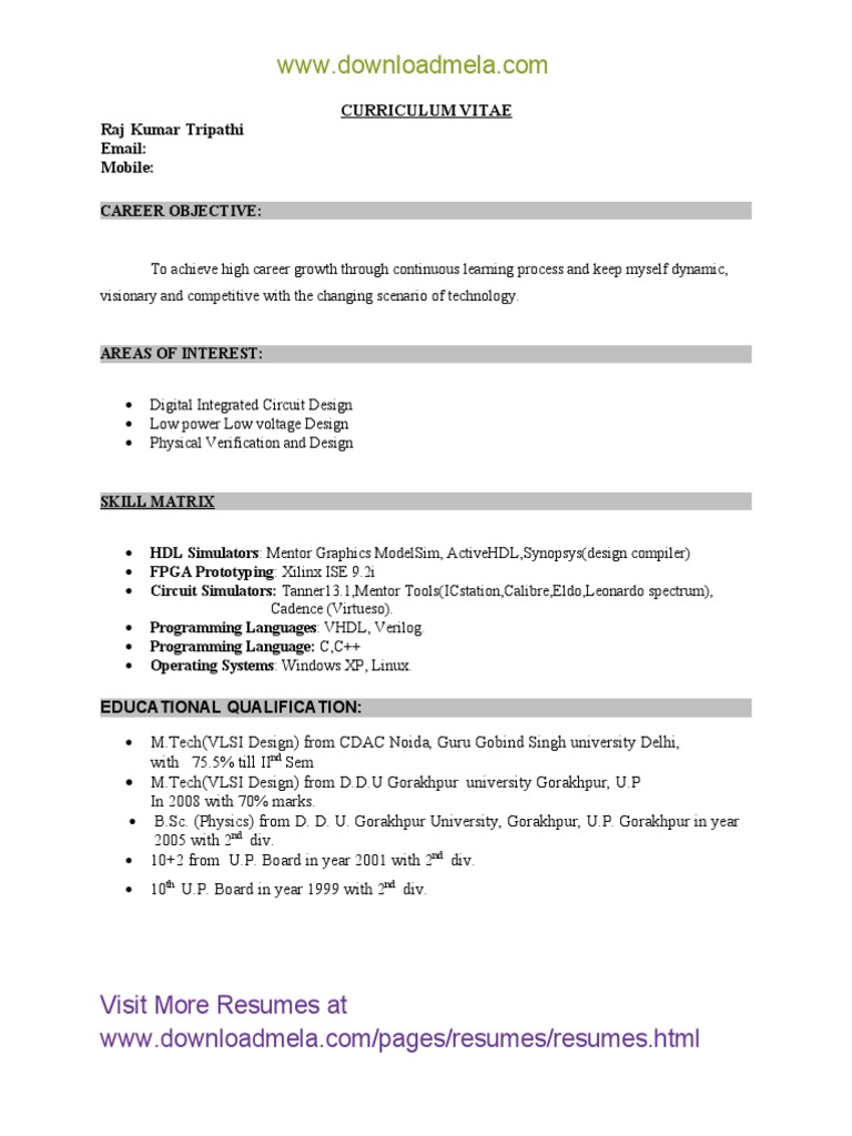 Downloadmela.com Vlsi Design Fresher Resume