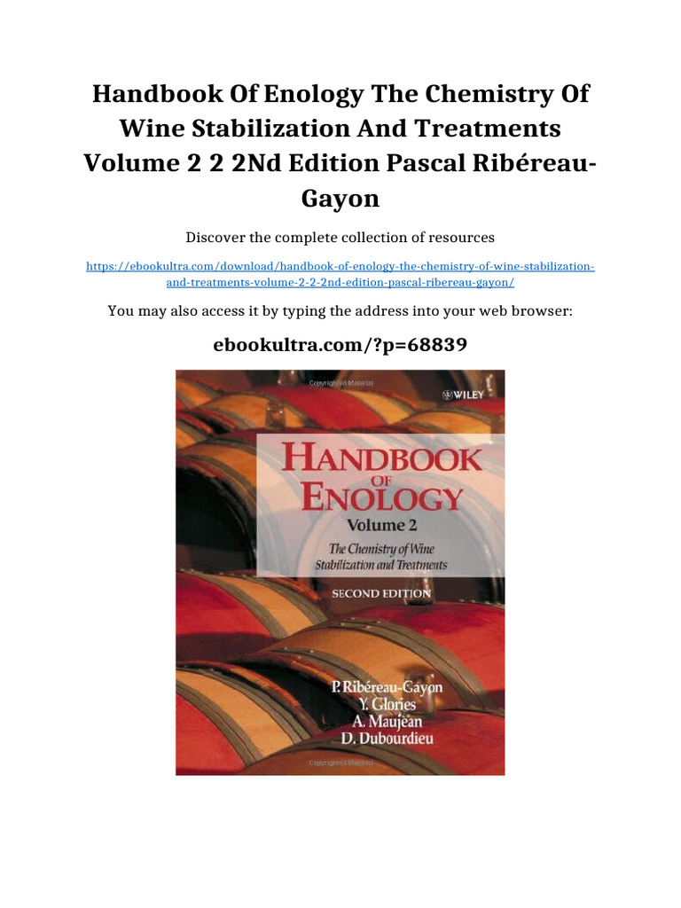 Handbook of Enology The Chemistry of Wine Stabilization and Treatments ...