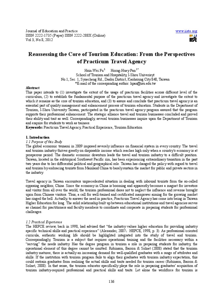 Reassessing The Core of Tourism Education From The Perspectives of ...