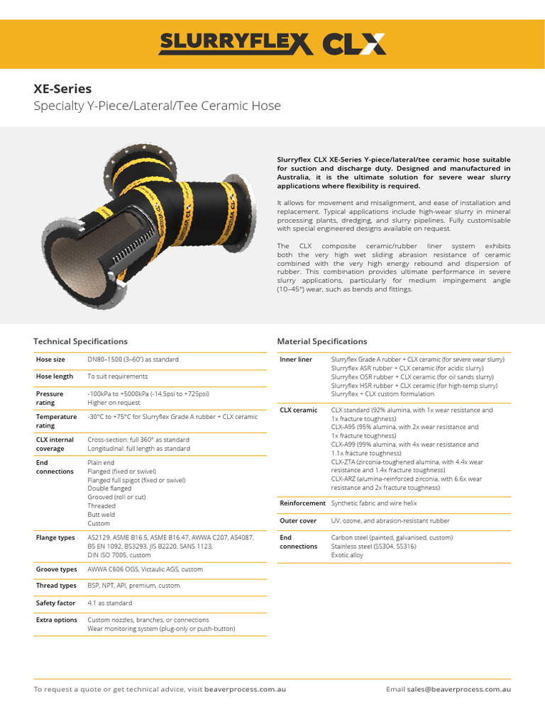Slurryflex XE Y Piece Lateral Tee Ceramic Hose Datasheet | PDF ...