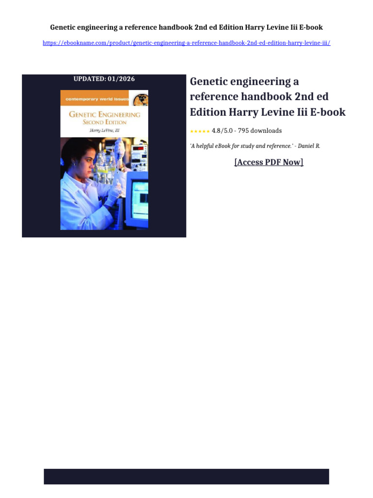 Genetic Engineering A Reference Handbook 2nd Ed Edition Harry Levine ...