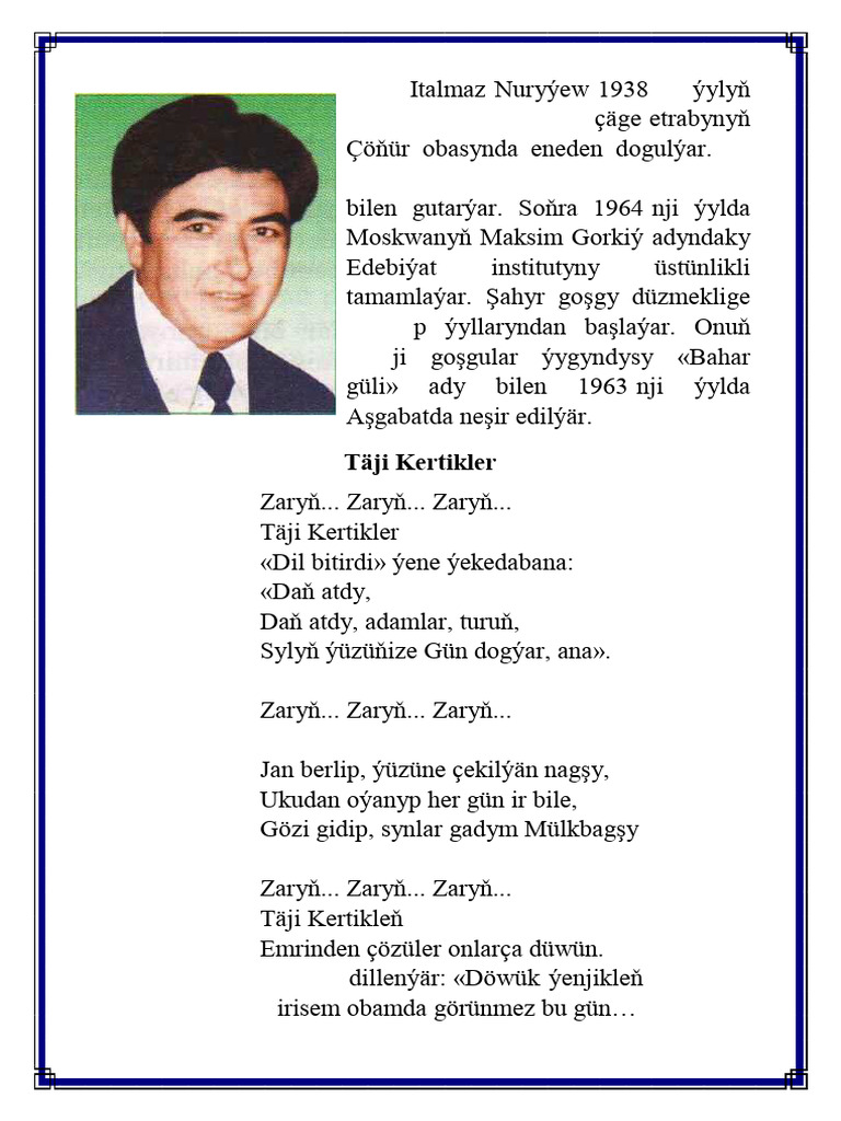 Italmaz Nuryýew - Goşgular | PDF