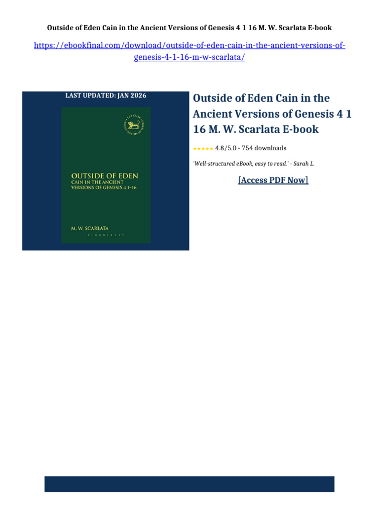 Outside of Eden Cain in the Ancient Versions of Genesis 4 1 16 M. W ...