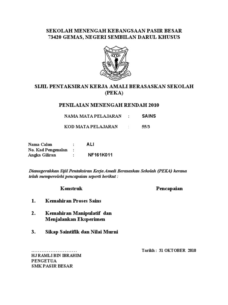 Sijil Peka Sains PMR | PDF