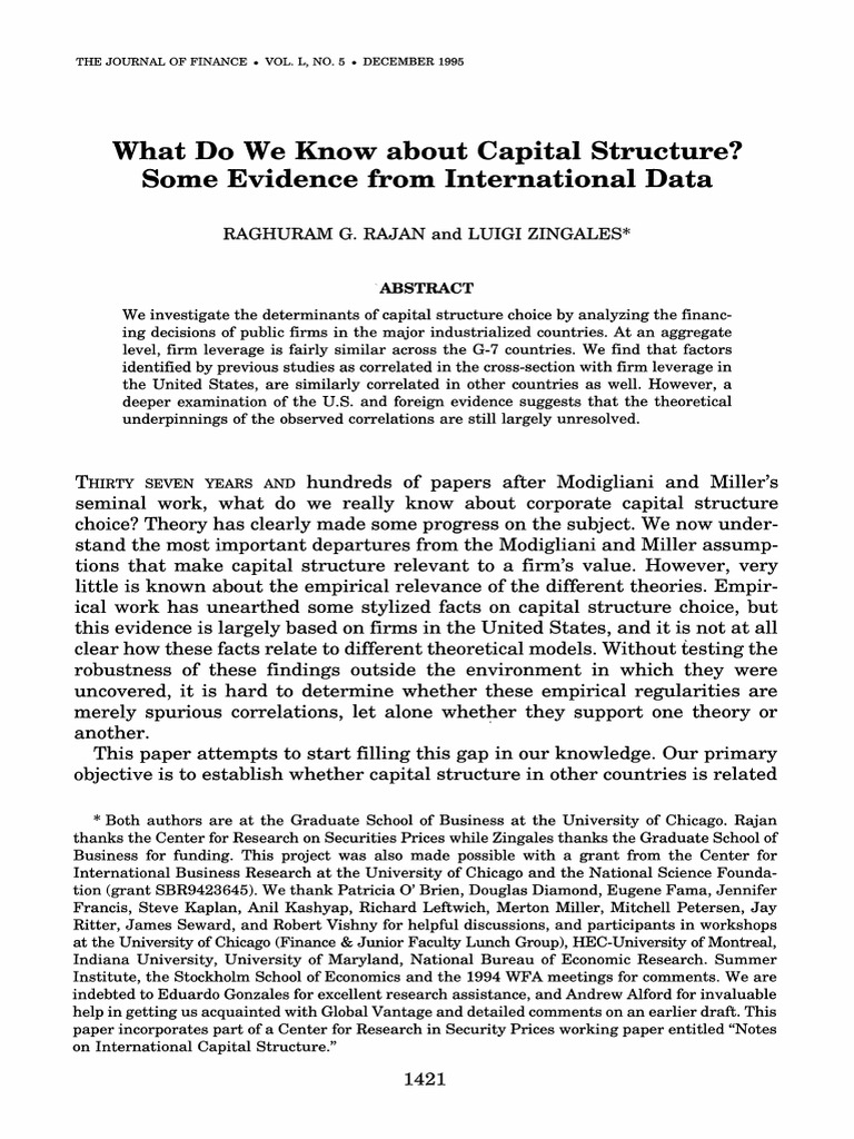 1995 Rajan and Zingales - What Do We Know About Capital Structure | PDF ...
