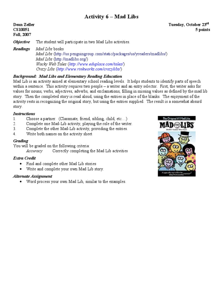 Activity 6 - Mad Lib | PDF | Verb | Noun