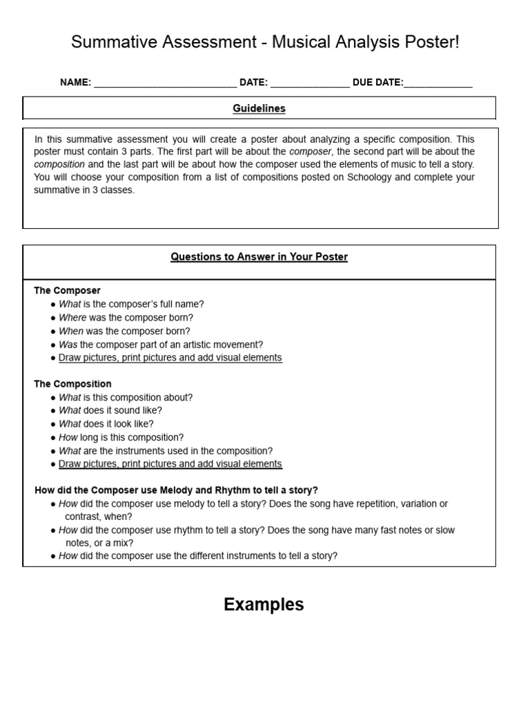Summative Assessment - Musical Analysis Poster (A, D) | PDF | Narrative ...