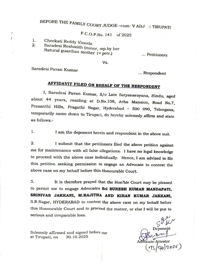 IA and Affidavit in FCOP 141 of 2024 | PDF