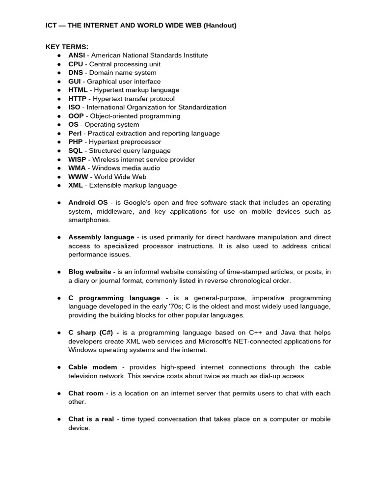 ICT The Internet and World Wide Web Handout | PDF | World Wide Web ...