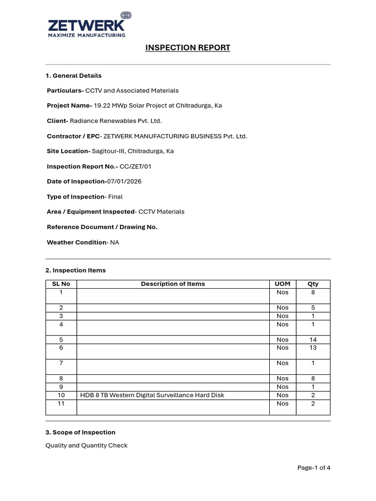 Inspection Report of CCTV | PDF