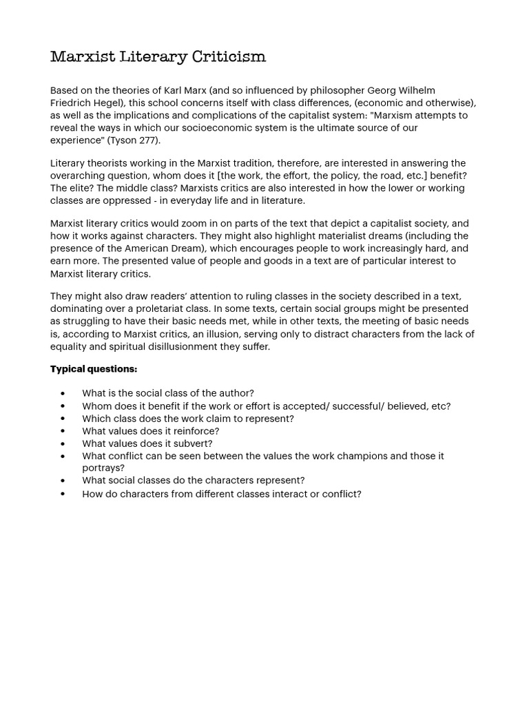 Marxist Literary Criticism | PDF