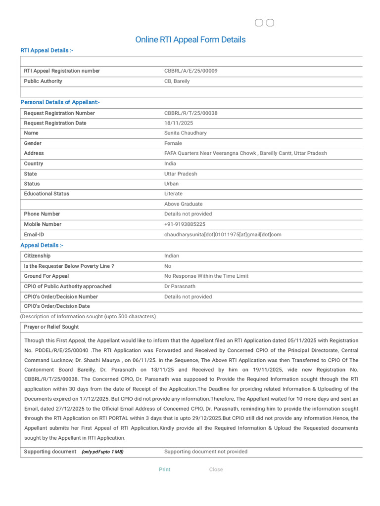 RTI First Appeal Format | PDF