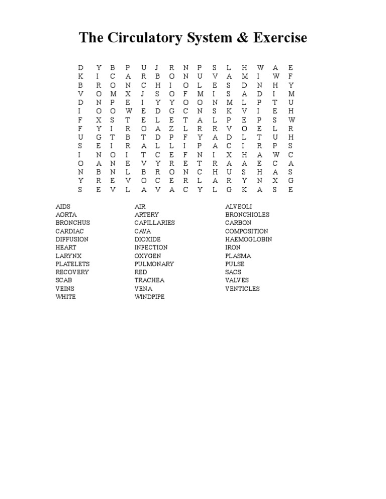 The Circulatory System Word Search | PDF