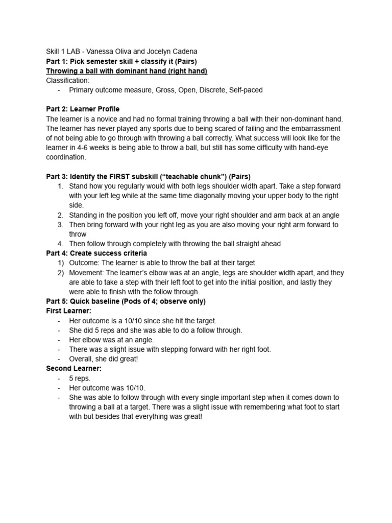 Skill 1 - Kin 166 LAB | PDF